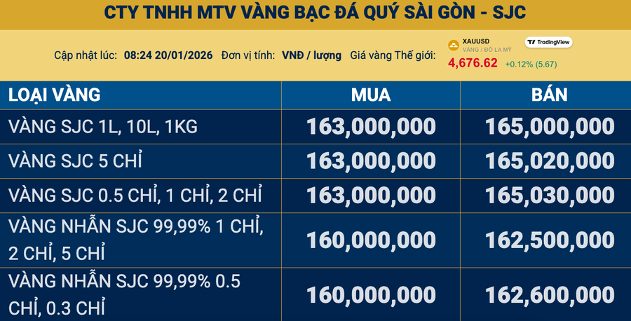 Giá vàng ngày 20/1: Vàng thế giới tiếp đà tăng, vàng miếng SJC đi ngang